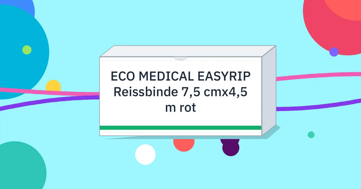 Symbolbild: Packung mit der Aufschrift ECO MEDICAL EASYRIP Reissbinde 7,5 cmx4,5 m rot (PZN 11142358) – Verfügbarkeit und Bezug in Apotheken in Frankfurt am Main