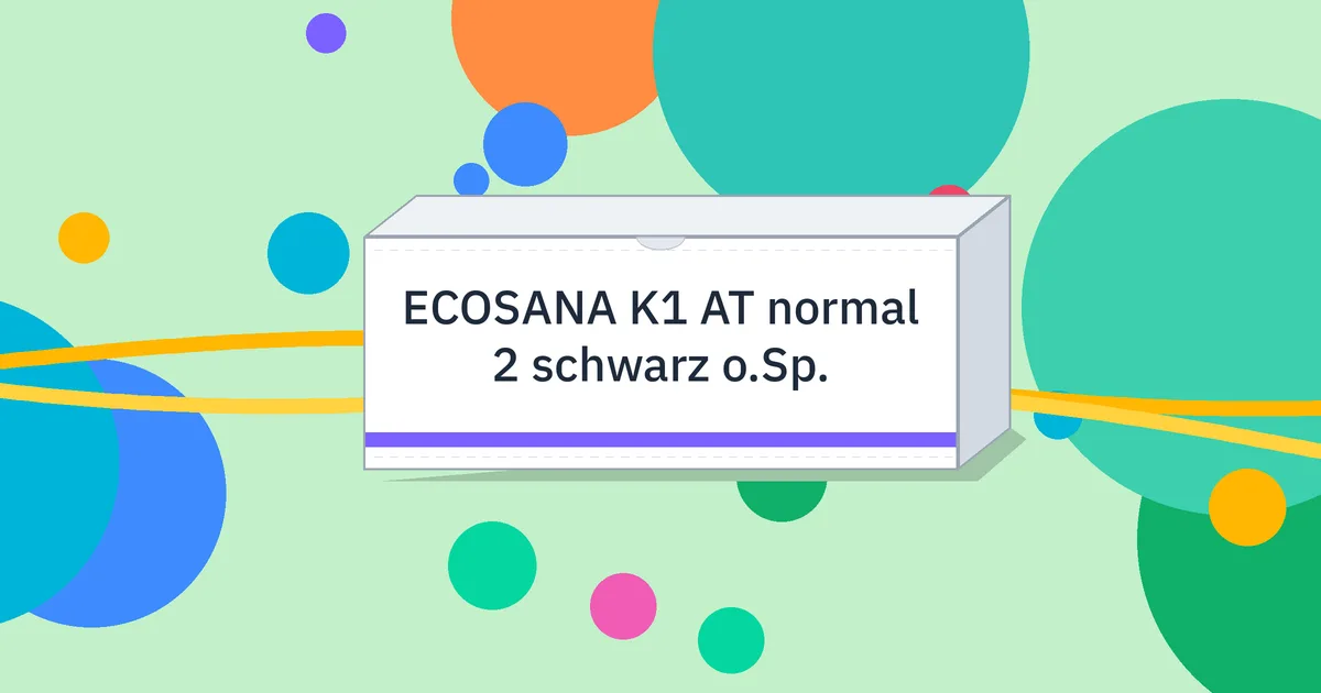 Symbolbild: Packung mit der Aufschrift ECOSANA K1 AT normal 2 schwarz o.Sp. (PZN 04731315) – Verfügbarkeit und Bezug in Apotheken in Frankfurt am Main