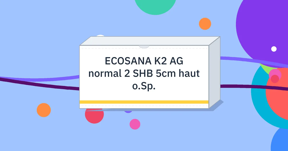 Symbolbild: Packung mit der Aufschrift ECOSANA K2 AG normal 2 SHB 5cm haut o.Sp. (PZN 01394900) – Verfügbarkeit und Bezug in Apotheken in Frankfurt am Main