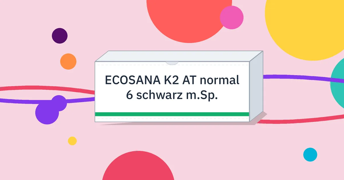Symbolbild: Packung mit der Aufschrift ECOSANA K2 AT normal 6 schwarz m.Sp. (PZN 01565945) – Verfügbarkeit und Bezug in Apotheken in Frankfurt am Main