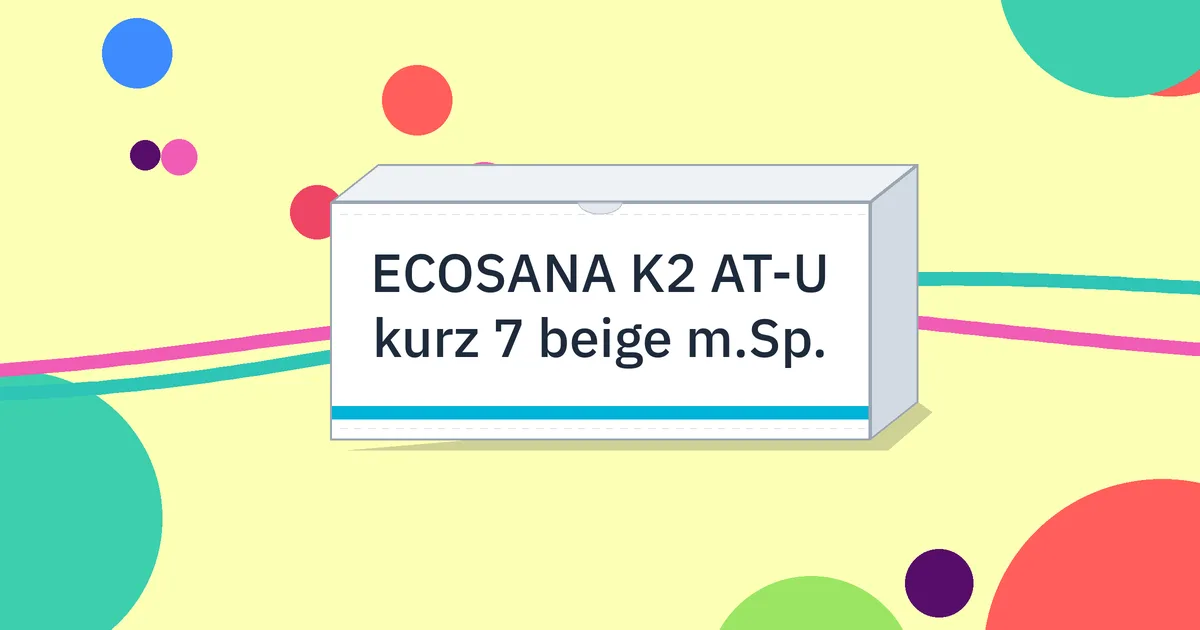 Symbolbild: Packung mit der Aufschrift ECOSANA K2 AT-U kurz 7 beige m.Sp. (PZN 01595745) – Verfügbarkeit und Bezug in Apotheken in Frankfurt am Main