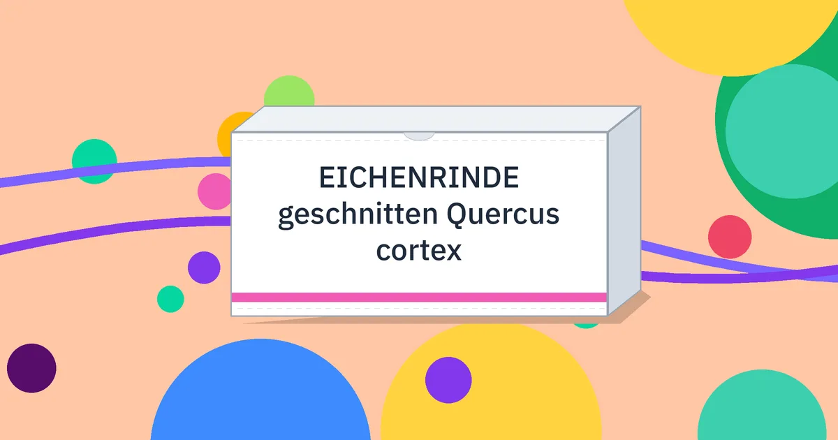 Symbolbild: Packung mit der Aufschrift EICHENRINDE geschnitten Quercus cortex (PZN 20953920) – Verfügbarkeit und Bezug in Apotheken in Frankfurt am Main