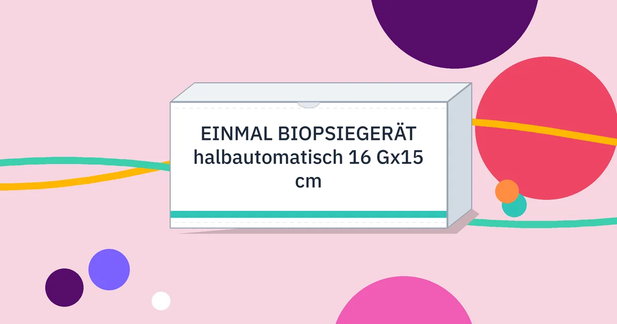 Symbolbild: Packung mit der Aufschrift EINMAL BIOPSIEGERÄT halbautomatisch 16 Gx15 cm (PZN 18812371) – Verfügbarkeit und Bezug in Apotheken in Frankfurt am Main