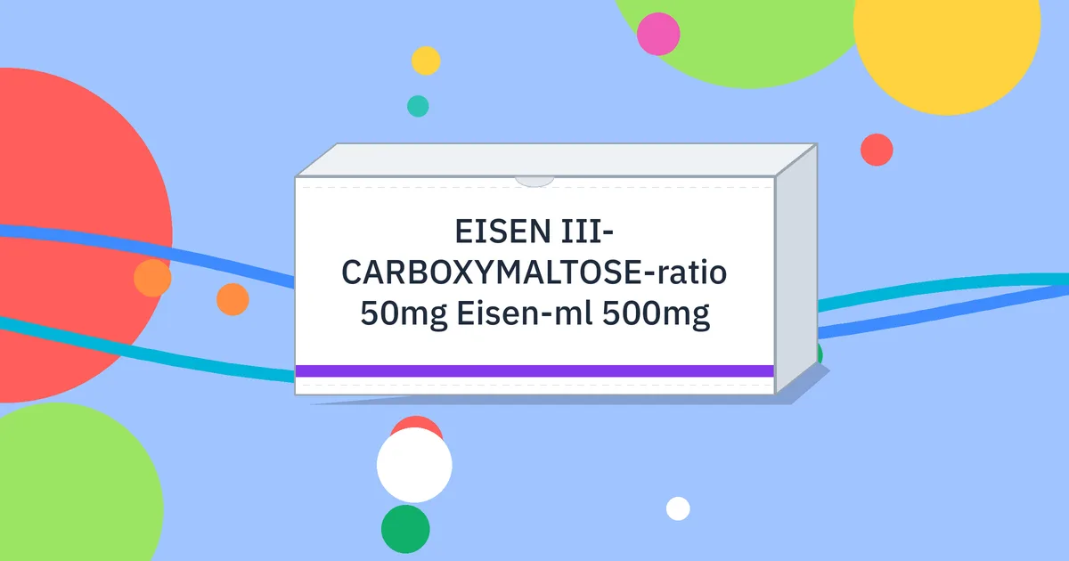 Symbolbild: Packung mit der Aufschrift EISEN III-CARBOXYMALTOSE-ratio 50mg Eisen-ml 500mg (PZN 18849546) – Verfügbarkeit und Bezug in Apotheken in Frankfurt am Main