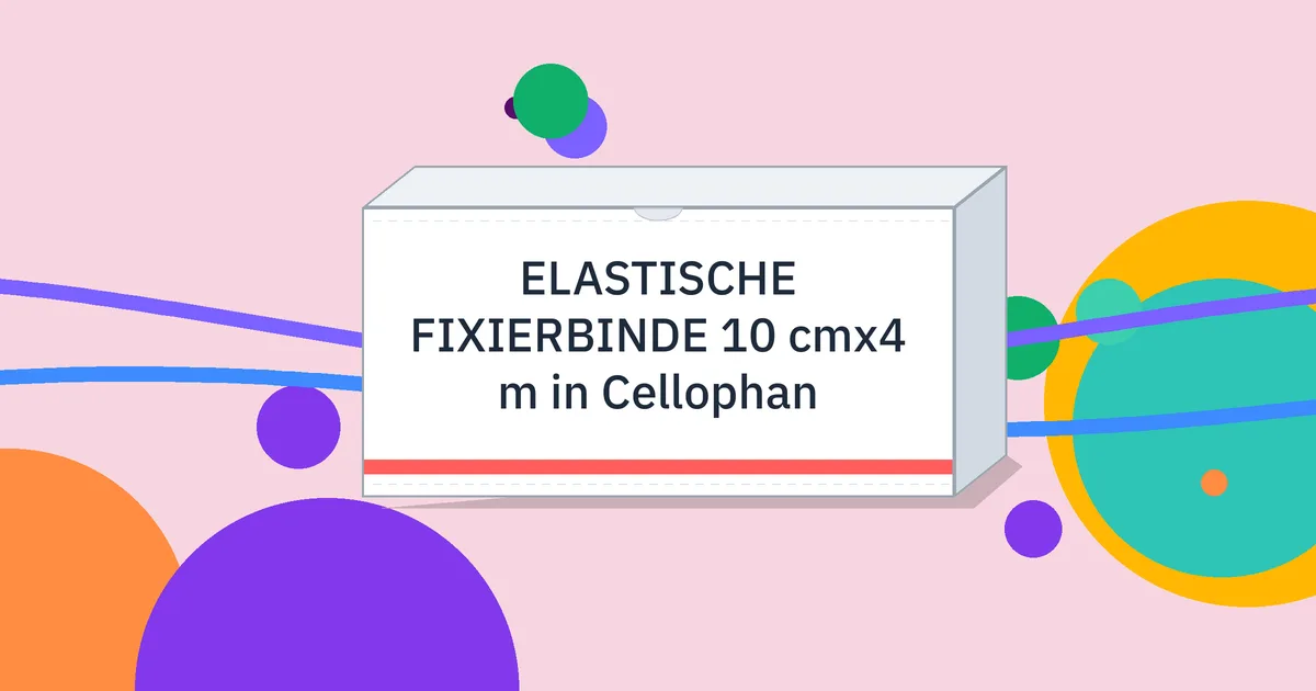 Symbolbild: Packung mit der Aufschrift ELASTISCHE FIXIERBINDE 10 cmx4 m in Cellophan (PZN 18374066) – Verfügbarkeit und Bezug in Apotheken in Frankfurt am Main