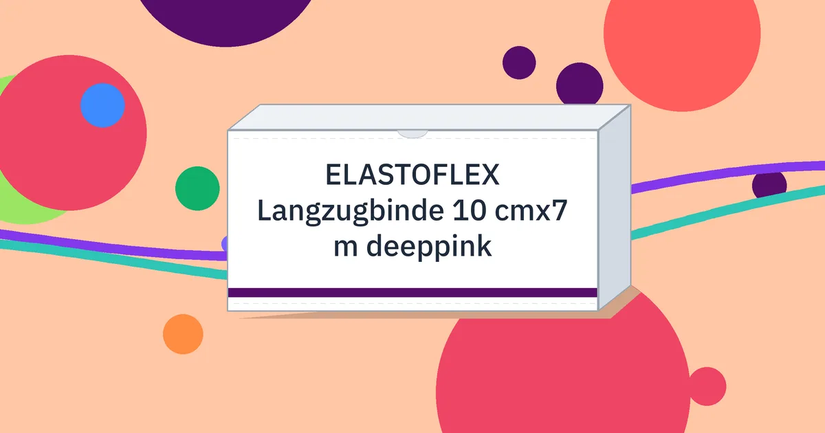 Symbolbild: Packung mit der Aufschrift ELASTOFLEX Langzugbinde 10 cmx7 m deeppink (PZN 17175519) – Verfügbarkeit und Bezug in Apotheken in Frankfurt am Main