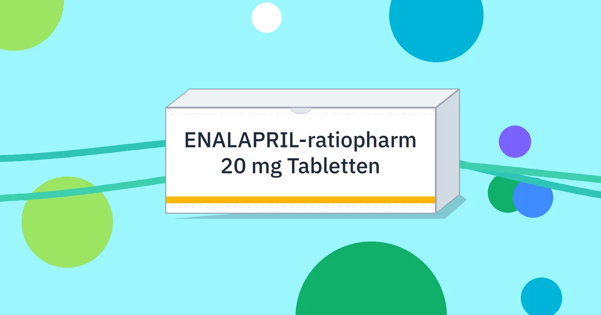 Symbolbild: Packung mit der Aufschrift ENALAPRIL-ratiopharm 20 mg Tabletten (PZN 00638317) – Verfügbarkeit und Bezug in Apotheken in Frankfurt am Main