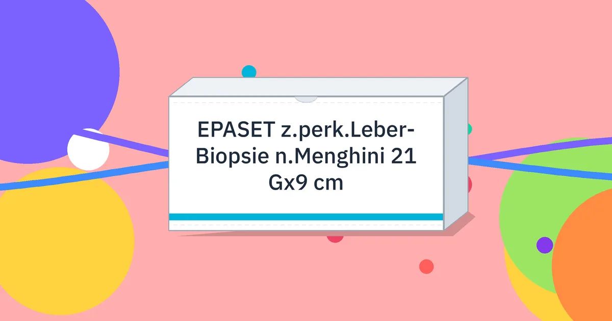Symbolbild: Packung mit der Aufschrift EPASET z.perk.Leber-Biopsie n.Menghini 21 Gx9 cm (PZN 16362188) – Verfügbarkeit und Bezug in Apotheken in Frankfurt am Main