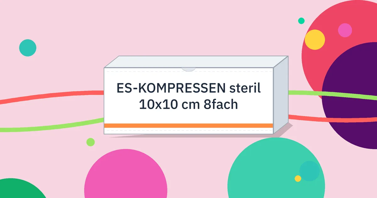 Symbolbild: Packung mit der Aufschrift ES-KOMPRESSEN steril 10x10 cm 8fach (PZN 16205158) – Verfügbarkeit und Bezug in Apotheken in Frankfurt am Main