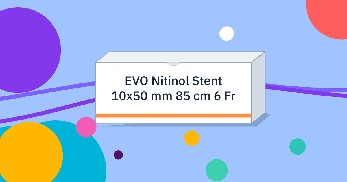 Symbolbild: Packung mit der Aufschrift EVO Nitinol Stent 10x50 mm 85 cm 6 Fr (PZN 00223579) – Verfügbarkeit und Bezug in Apotheken in Frankfurt am Main