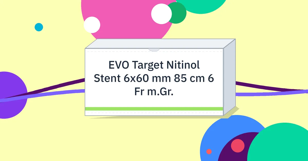 Symbolbild: Packung mit der Aufschrift EVO Target Nitinol Stent 6x60 mm 85 cm 6 Fr m.Gr. (PZN 00100799) – Verfügbarkeit und Bezug in Apotheken in Frankfurt am Main