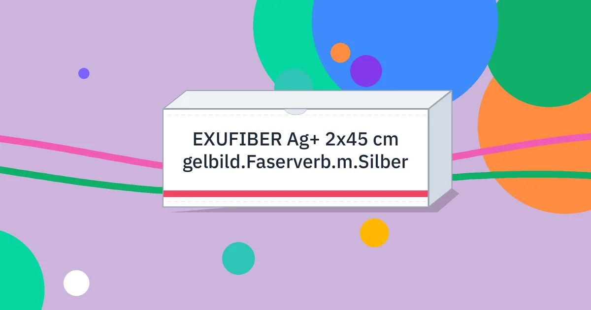 Symbolbild: Packung mit der Aufschrift EXUFIBER Ag+ 2x45 cm gelbild.Faserverb.m.Silber (PZN 20354332) – Verfügbarkeit und Bezug in Apotheken in Frankfurt am Main