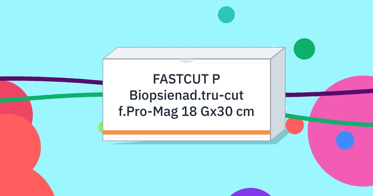 Symbolbild: Packung mit der Aufschrift FASTCUT P Biopsienad.tru-cut f.Pro-Mag 18 Gx30 cm (PZN 16087486) – Verfügbarkeit und Bezug in Apotheken in Frankfurt am Main