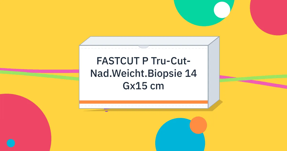 Symbolbild: Packung mit der Aufschrift FASTCUT P Tru-Cut-Nad.Weicht.Biopsie 14 Gx15 cm (PZN 19734762) – Verfügbarkeit und Bezug in Apotheken in Frankfurt am Main