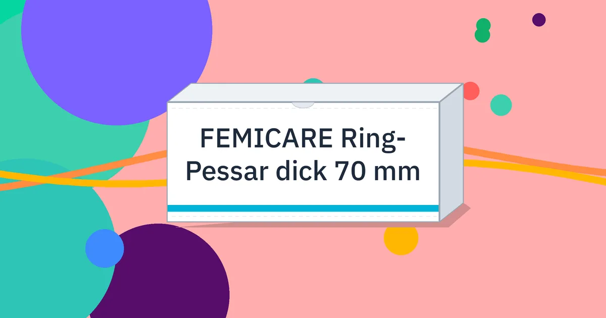 Symbolbild: Packung mit der Aufschrift FEMICARE Ring-Pessar dick 70 mm (PZN 19336197) – Verfügbarkeit und Bezug in Apotheken in Frankfurt am Main