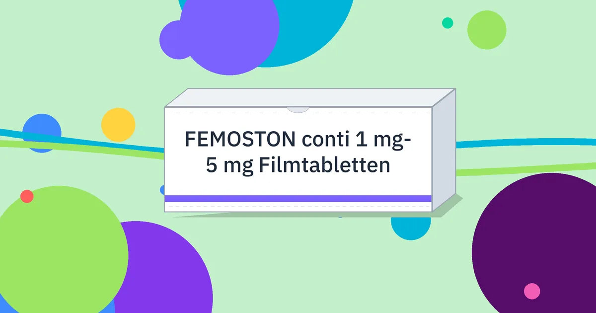 Symbolbild: Packung mit der Aufschrift FEMOSTON conti 1 mg-5 mg Filmtabletten (PZN 09082502) – Verfügbarkeit und Bezug in Apotheken in Frankfurt am Main