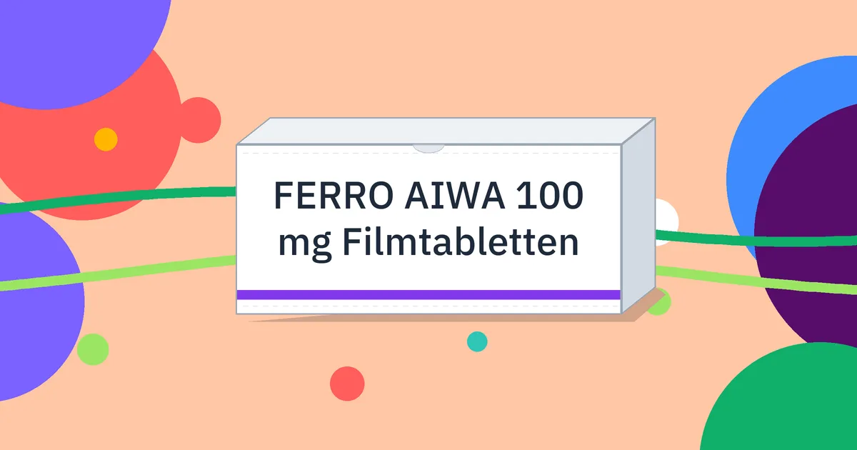 Symbolbild: Packung mit der Aufschrift FERRO AIWA 100 mg Filmtabletten (PZN 15250398) – Verfügbarkeit und Bezug in Apotheken in Frankfurt am Main