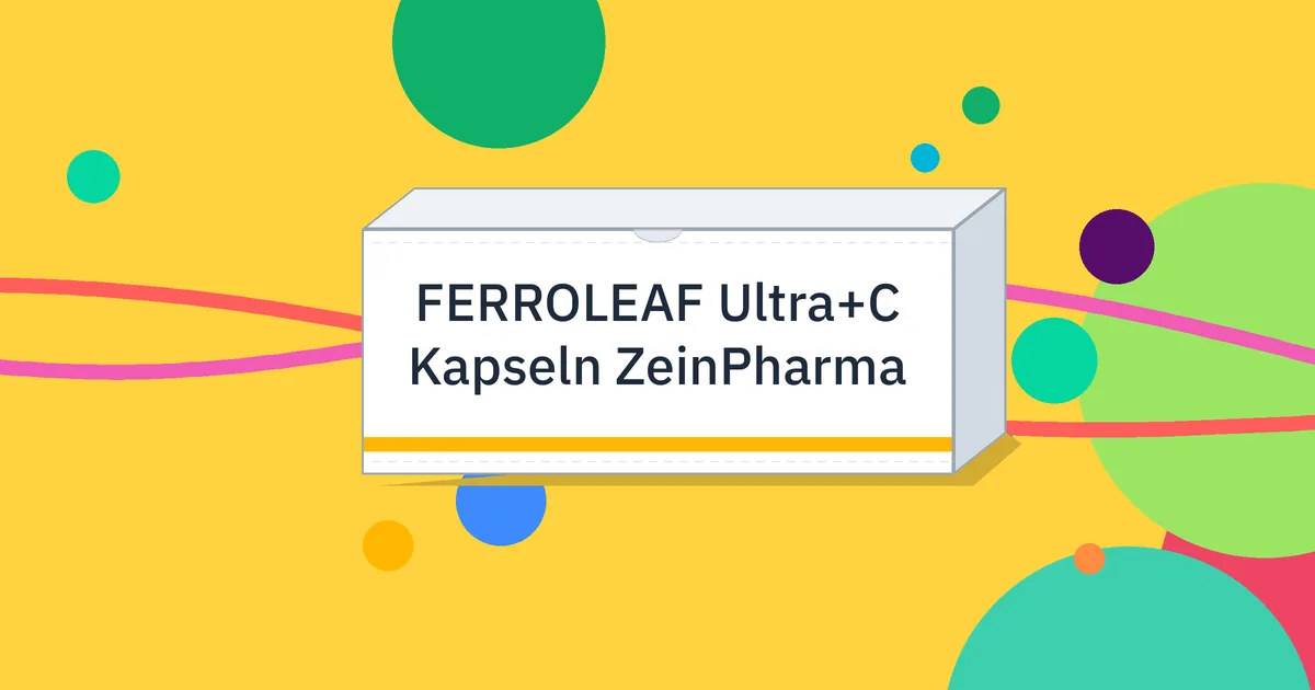 Symbolbild: Packung mit der Aufschrift FERROLEAF Ultra+C Kapseln ZeinPharma (PZN 11161433) – Verfügbarkeit und Bezug in Apotheken in Frankfurt am Main