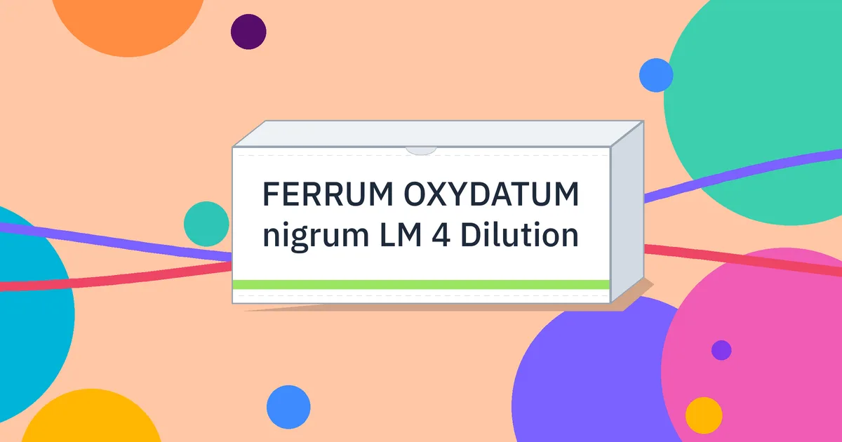 Symbolbild: Packung mit der Aufschrift FERRUM OXYDATUM nigrum LM 4 Dilution (PZN 12851097) – Verfügbarkeit und Bezug in Apotheken in Frankfurt am Main