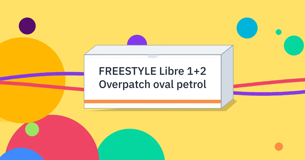 Symbolbild: Packung mit der Aufschrift FREESTYLE Libre 1+2 Overpatch oval petrol (PZN 19864329) – Verfügbarkeit und Bezug in Apotheken in Frankfurt am Main