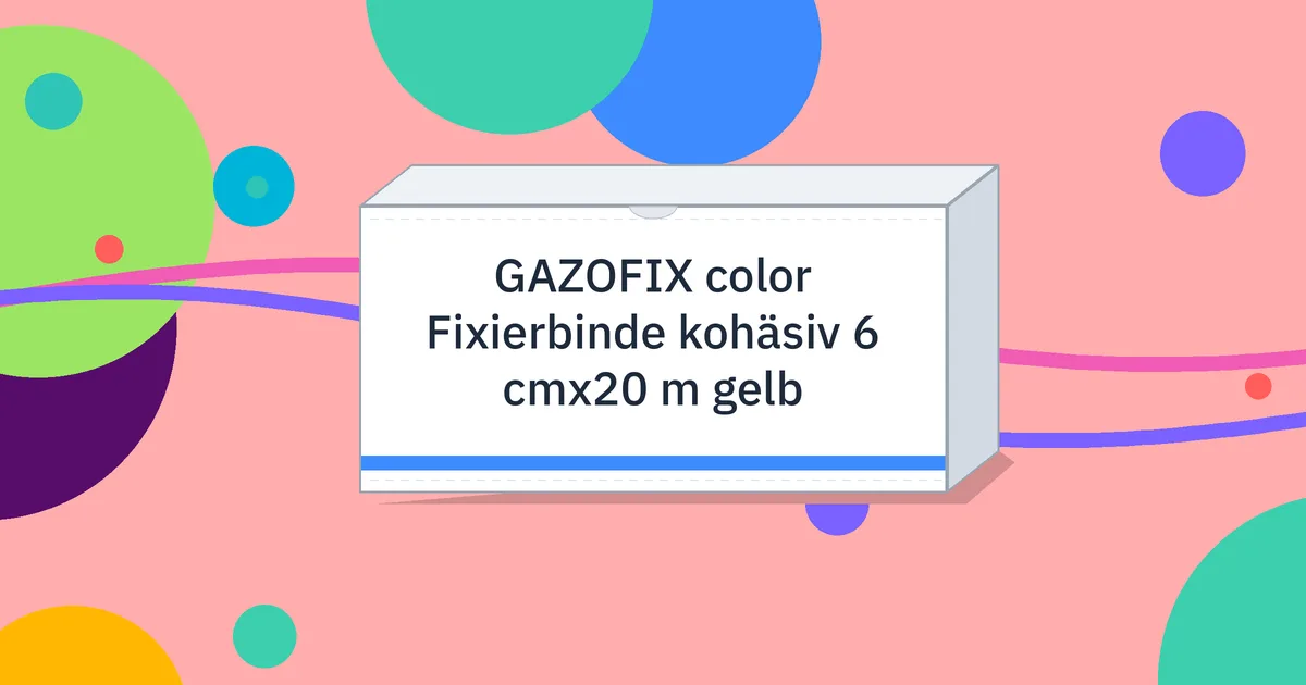 Symbolbild: Packung mit der Aufschrift GAZOFIX color Fixierbinde kohäsiv 6 cmx20 m gelb (PZN 11587681) – Verfügbarkeit und Bezug in Apotheken in Frankfurt am Main