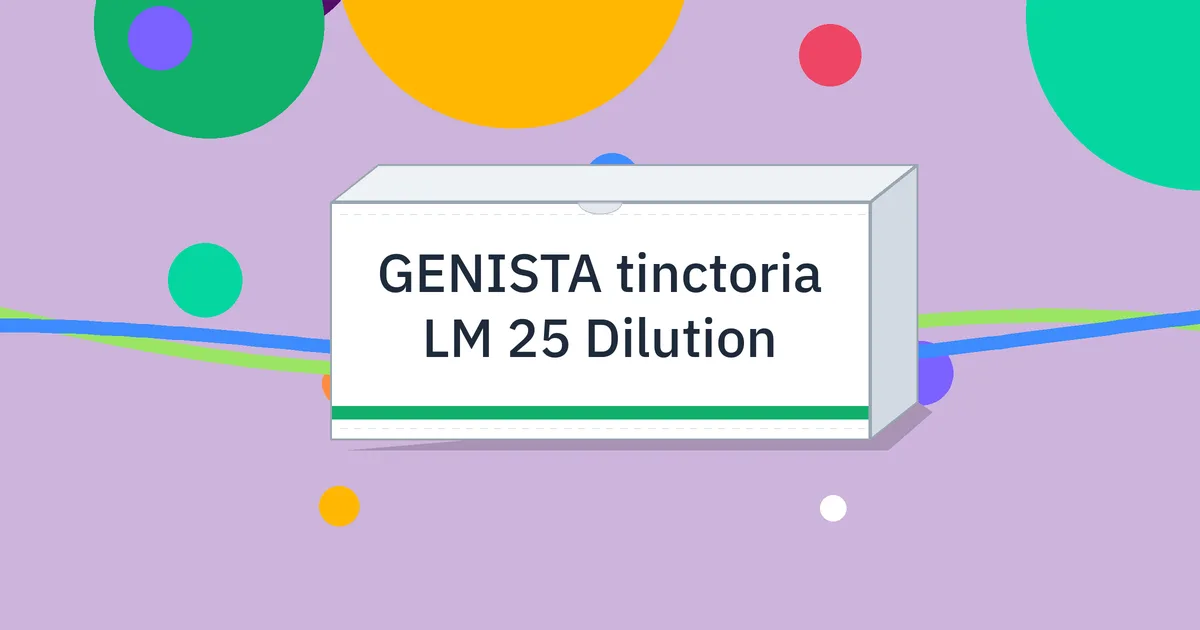 Symbolbild: Packung mit der Aufschrift GENISTA tinctoria LM 25 Dilution (PZN 13499604) – Verfügbarkeit und Bezug in Apotheken in Frankfurt am Main