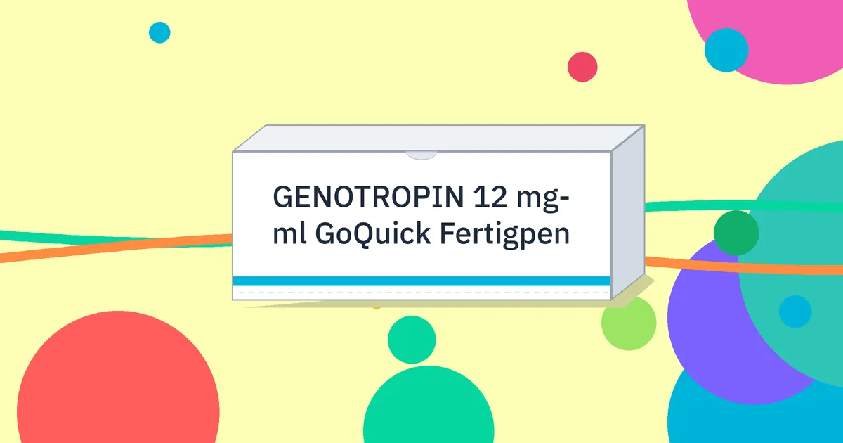 Symbolbild: Packung mit der Aufschrift GENOTROPIN 12 mg-ml GoQuick Fertigpen (PZN 09651963) – Verfügbarkeit und Bezug in Apotheken in Frankfurt am Main