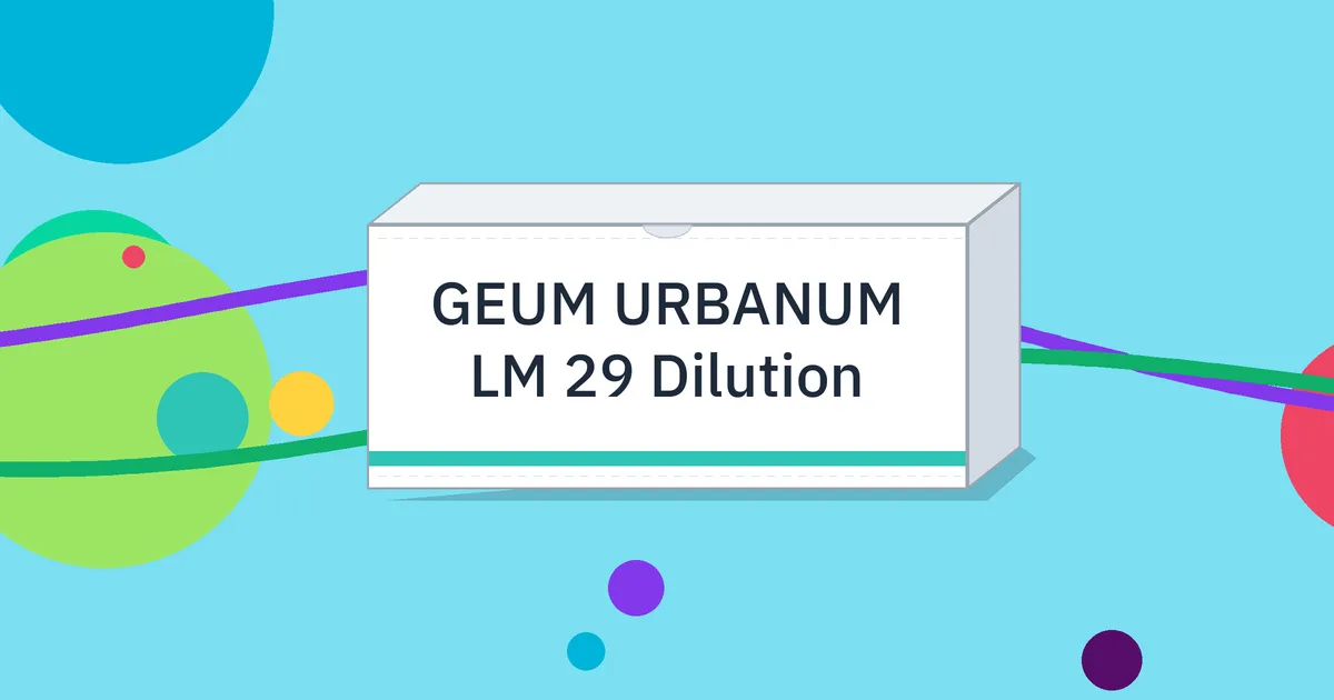 Symbolbild: Packung mit der Aufschrift GEUM URBANUM LM 29 Dilution (PZN 13543966) – Verfügbarkeit und Bezug in Apotheken in Frankfurt am Main