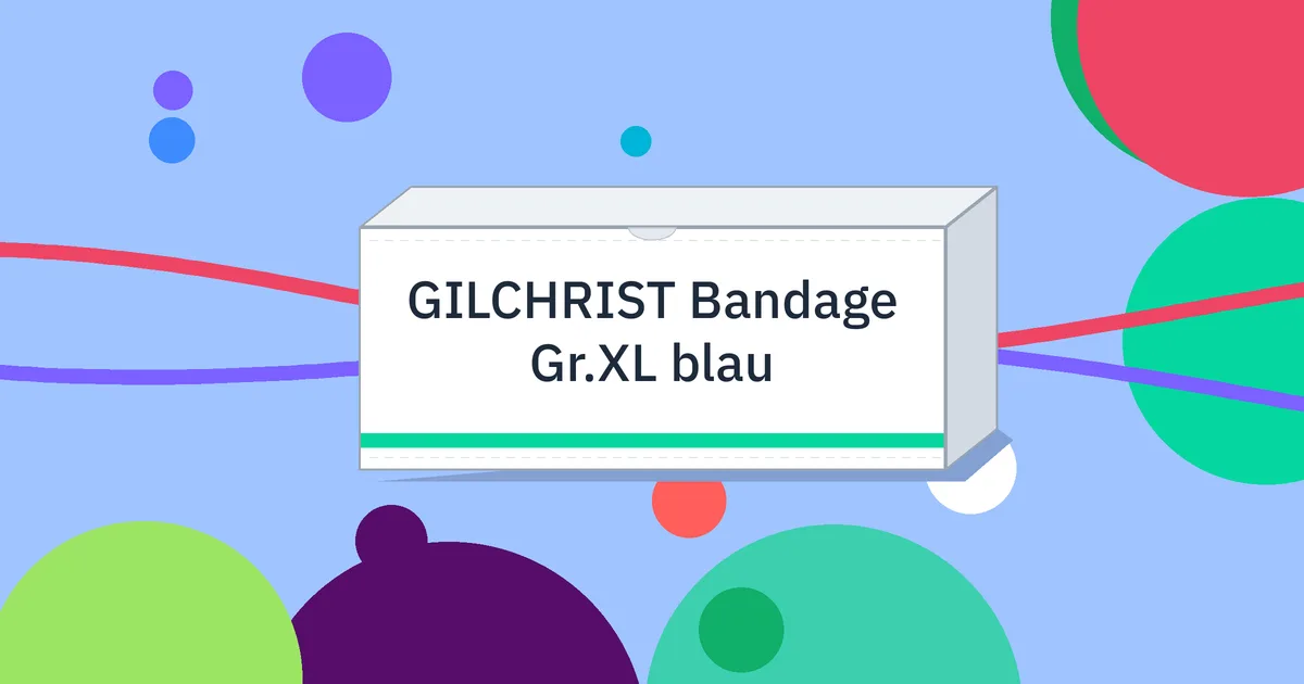 Symbolbild: Packung mit der Aufschrift GILCHRIST Bandage Gr.XL blau (PZN 04910911) – Verfügbarkeit und Bezug in Apotheken in Frankfurt am Main