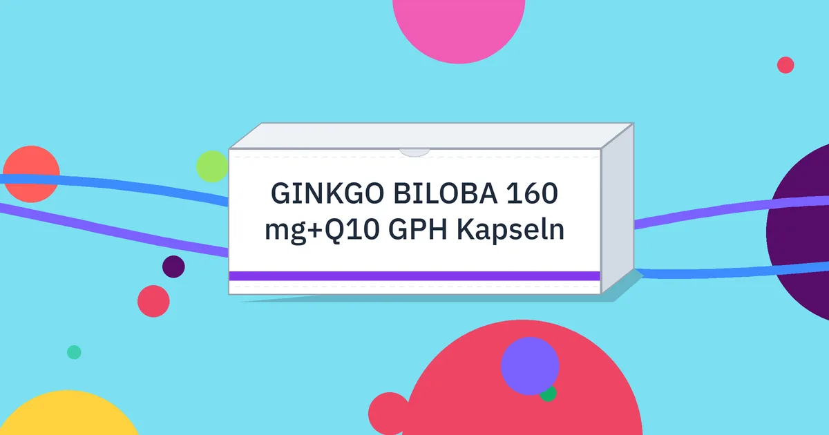 Symbolbild: Packung mit der Aufschrift GINKGO BILOBA 160 mg+Q10 GPH Kapseln (PZN 09178946) – Verfügbarkeit und Bezug in Apotheken in Frankfurt am Main