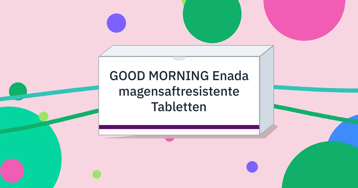 Symbolbild: Packung mit der Aufschrift GOOD MORNING Enada magensaftresistente Tabletten (PZN 11285448) – Verfügbarkeit und Bezug in Apotheken in Frankfurt am Main