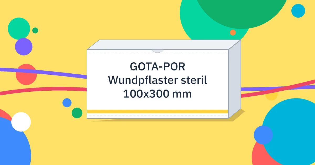 Symbolbild: Packung mit der Aufschrift GOTA-POR Wundpflaster steril 100x300 mm (PZN 04473712) – Verfügbarkeit und Bezug in Apotheken in Frankfurt am Main
