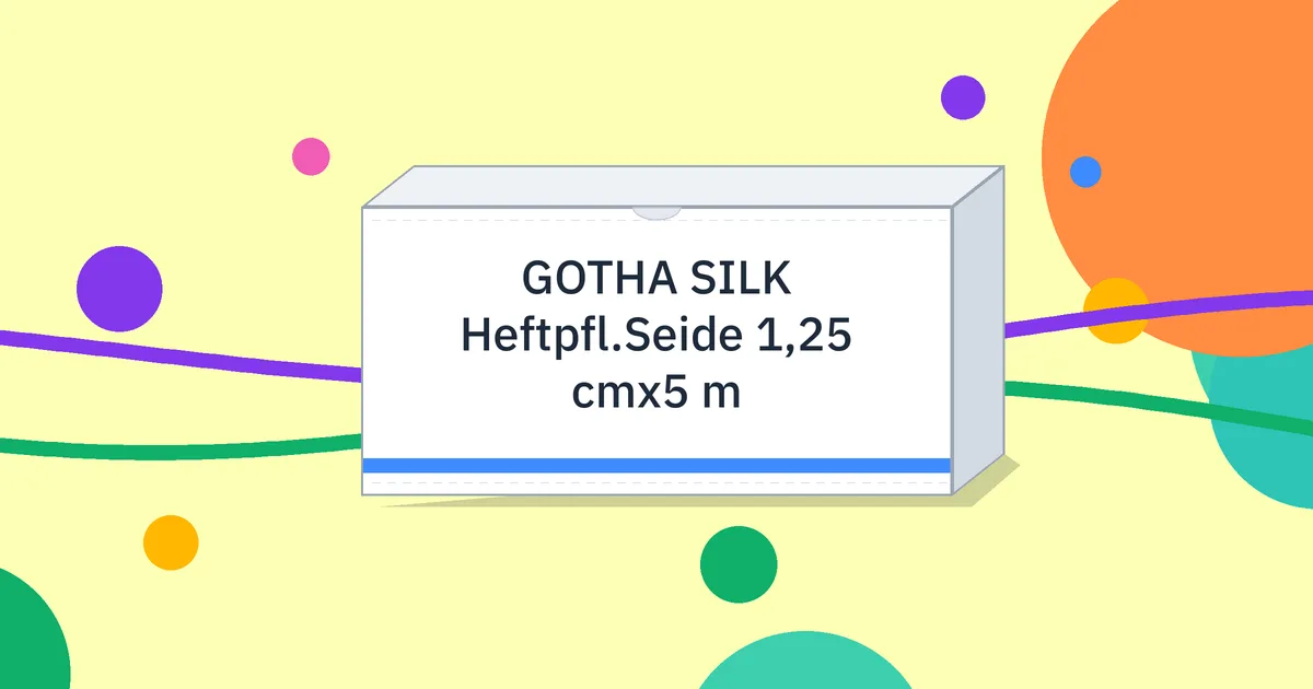 Symbolbild: Packung mit der Aufschrift GOTHA SILK Heftpfl.Seide 1,25 cmx5 m (PZN 06996532) – Verfügbarkeit und Bezug in Apotheken in Frankfurt am Main