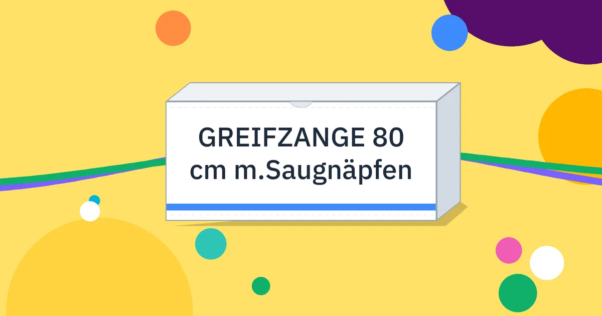 Symbolbild: Packung mit der Aufschrift GREIFZANGE 80 cm m.Saugnäpfen (PZN 04502394) – Verfügbarkeit und Bezug in Apotheken in Frankfurt am Main