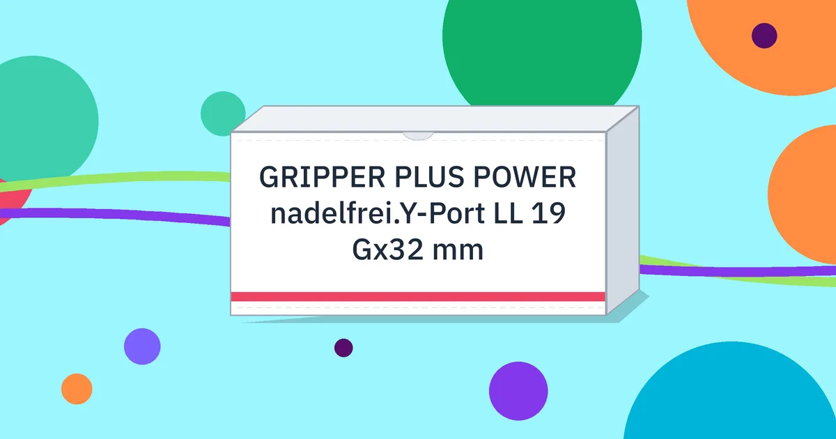 Symbolbild: Packung mit der Aufschrift GRIPPER PLUS POWER nadelfrei.Y-Port LL 19 Gx32 mm (PZN 09676377) – Verfügbarkeit und Bezug in Apotheken in Frankfurt am Main