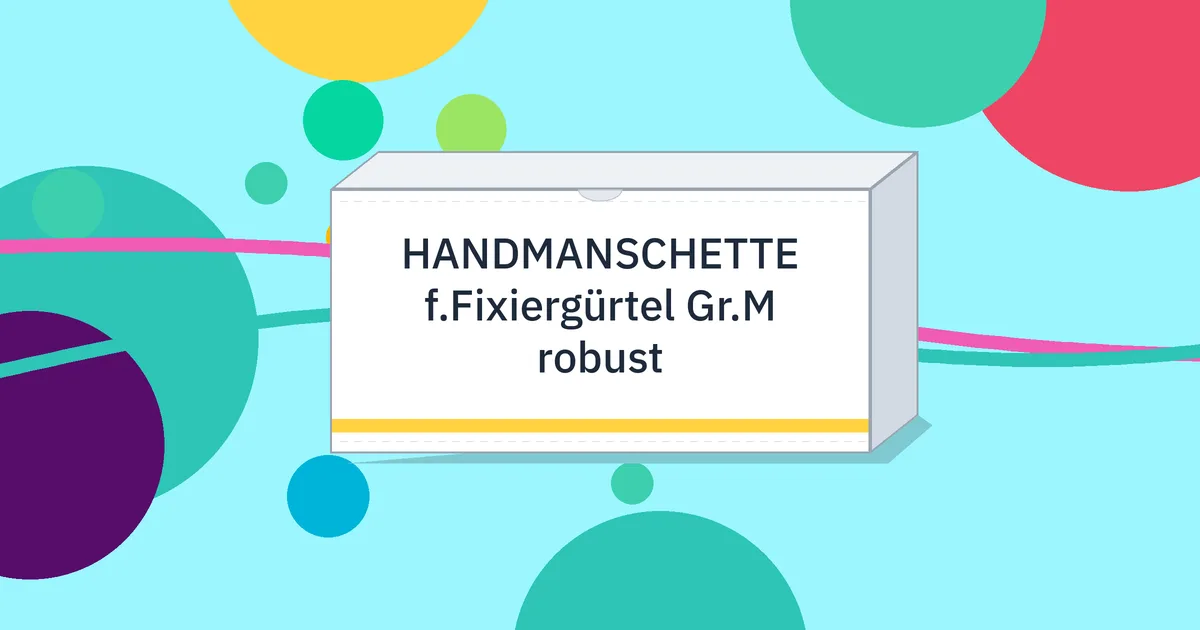 Symbolbild: Packung mit der Aufschrift HANDMANSCHETTE f.Fixiergürtel Gr.M robust (PZN 11577458) – Verfügbarkeit und Bezug in Apotheken in Frankfurt am Main