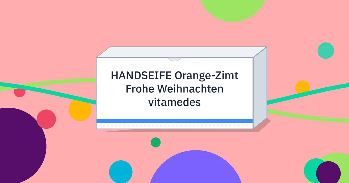 Symbolbild: Packung mit der Aufschrift HANDSEIFE Orange-Zimt Frohe Weihnachten vitamedes (PZN 20082098) – Verfügbarkeit und Bezug in Apotheken in Frankfurt am Main