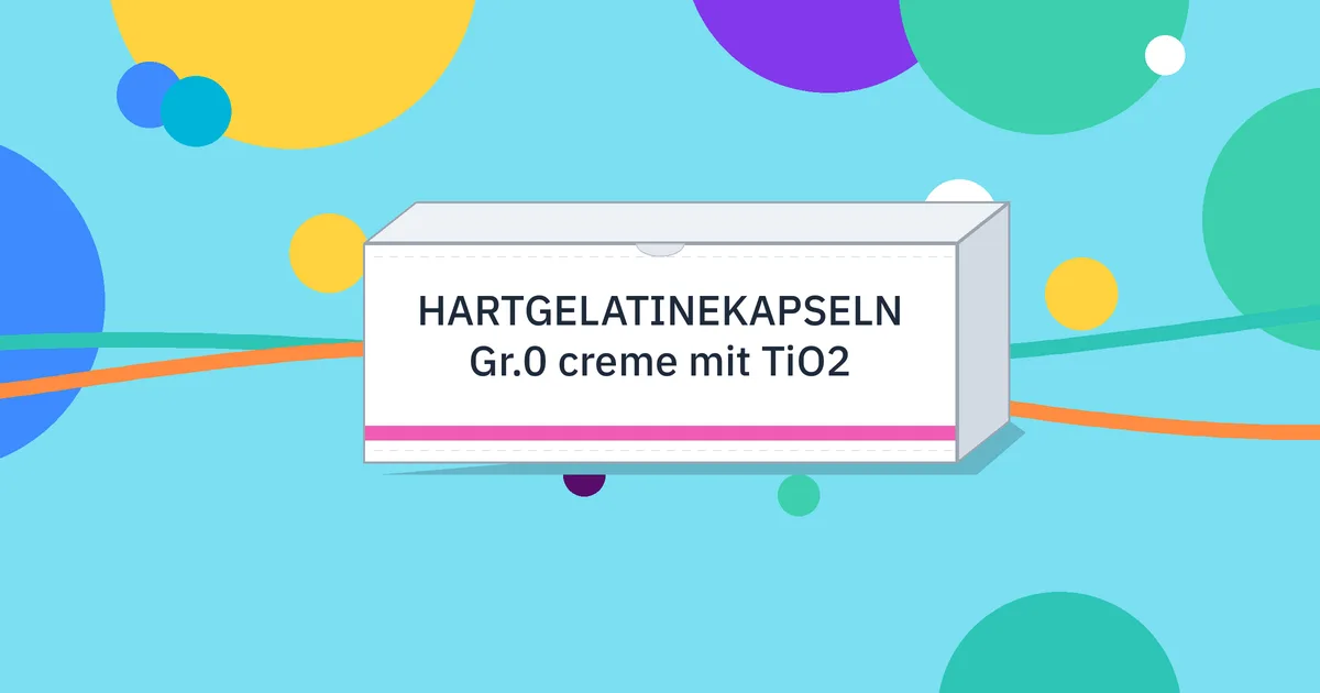 Symbolbild: Packung mit der Aufschrift HARTGELATINEKAPSELN Gr.0 creme mit TiO2 (PZN 18770164) – Verfügbarkeit und Bezug in Apotheken in Frankfurt am Main
