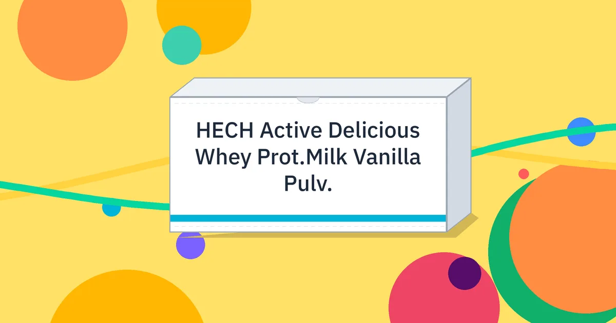 Symbolbild: Packung mit der Aufschrift HECH Active Delicious Whey Prot.Milk Vanilla Pulv. (PZN 07091299) – Verfügbarkeit und Bezug in Apotheken in Frankfurt am Main
