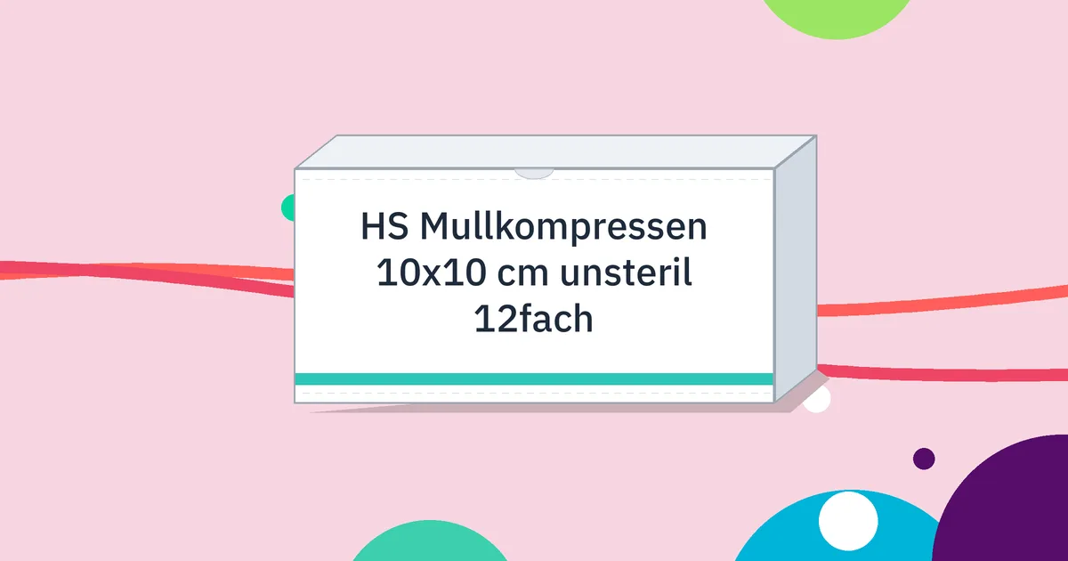 Symbolbild: Packung mit der Aufschrift HS Mullkompressen 10x10 cm unsteril 12fach (PZN 06559501) – Verfügbarkeit und Bezug in Apotheken in Frankfurt am Main