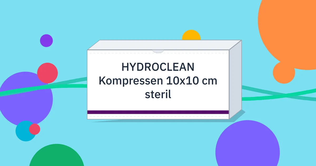 Symbolbild: Packung mit der Aufschrift HYDROCLEAN Kompressen 10x10 cm steril (PZN 16701822) – Verfügbarkeit und Bezug in Apotheken in Frankfurt am Main