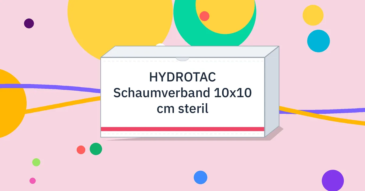 Symbolbild: Packung mit der Aufschrift HYDROTAC Schaumverband 10x10 cm steril (PZN 16206293) – Verfügbarkeit und Bezug in Apotheken in Frankfurt am Main