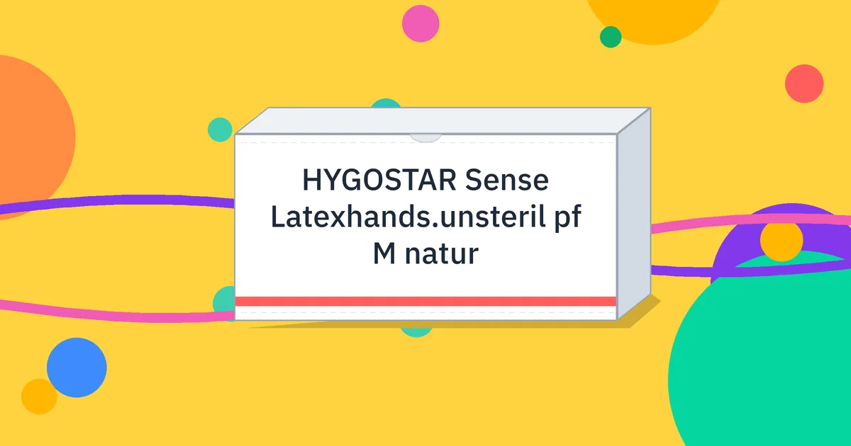 Symbolbild: Packung mit der Aufschrift HYGOSTAR Sense Latexhands.unsteril pf M natur (PZN 20772377) – Verfügbarkeit und Bezug in Apotheken in Frankfurt am Main