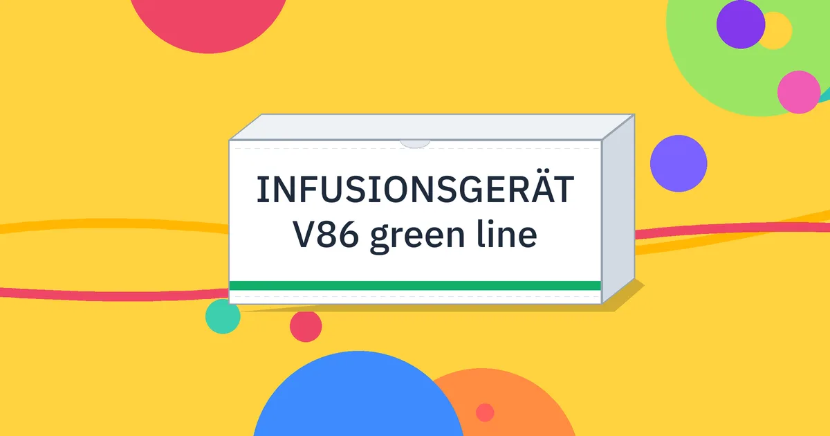 Symbolbild: Packung mit der Aufschrift INFUSIONSGERÄT V86 green line (PZN 11216217) – Verfügbarkeit und Bezug in Apotheken in Frankfurt am Main