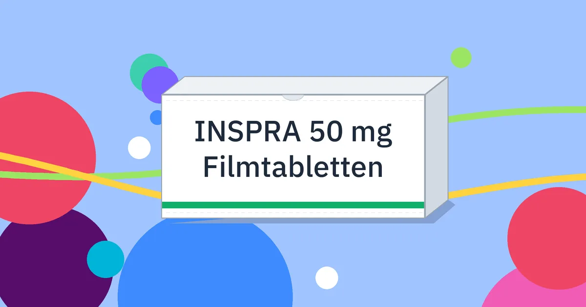 Symbolbild: Packung mit der Aufschrift INSPRA 50 mg Filmtabletten (PZN 03270355) – Verfügbarkeit und Bezug in Apotheken in Frankfurt am Main