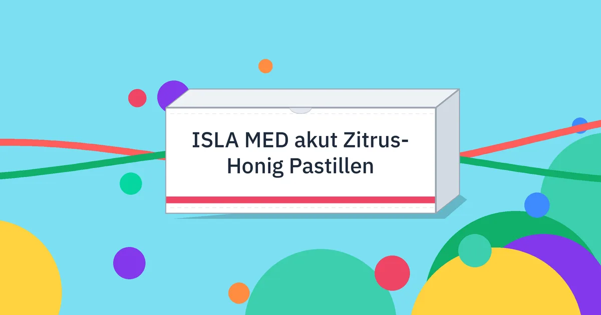 Symbolbild: Packung mit der Aufschrift ISLA MED akut Zitrus-Honig Pastillen (PZN 14443735) – Verfügbarkeit und Bezug in Apotheken in Frankfurt am Main