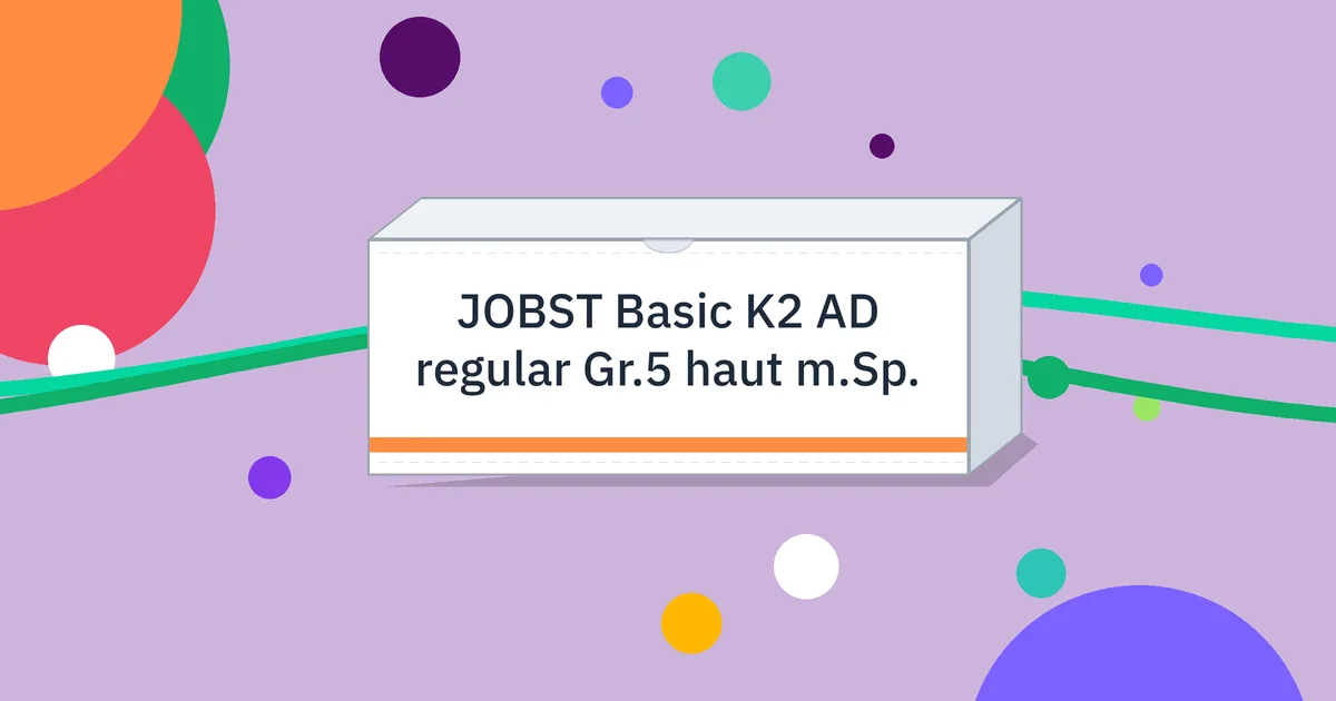Symbolbild: Packung mit der Aufschrift JOBST Basic K2 AD regular Gr.5 haut m.Sp. (PZN 13060104) – Verfügbarkeit und Bezug in Apotheken in Frankfurt am Main