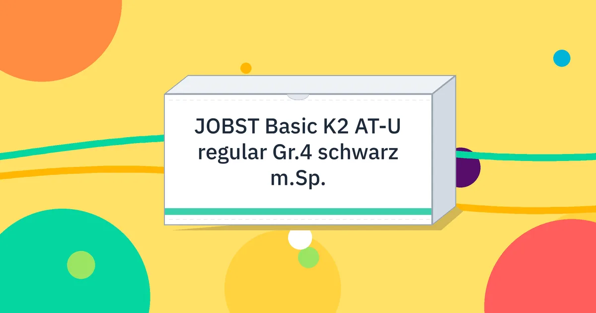 Symbolbild: Packung mit der Aufschrift JOBST Basic K2 AT-U regular Gr.4 schwarz m.Sp. (PZN 15312314) – Verfügbarkeit und Bezug in Apotheken in Frankfurt am Main
