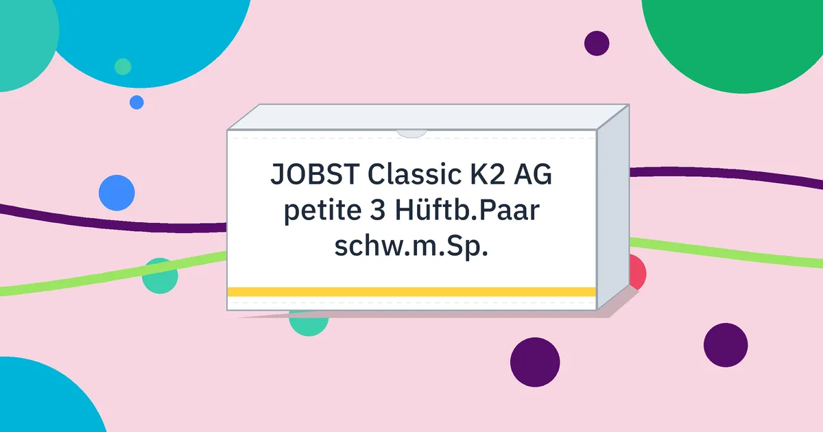 Symbolbild: Packung mit der Aufschrift JOBST Classic K2 AG petite 3 Hüftb.Paar schw.m.Sp. (PZN 13064935) – Verfügbarkeit und Bezug in Apotheken in Frankfurt am Main