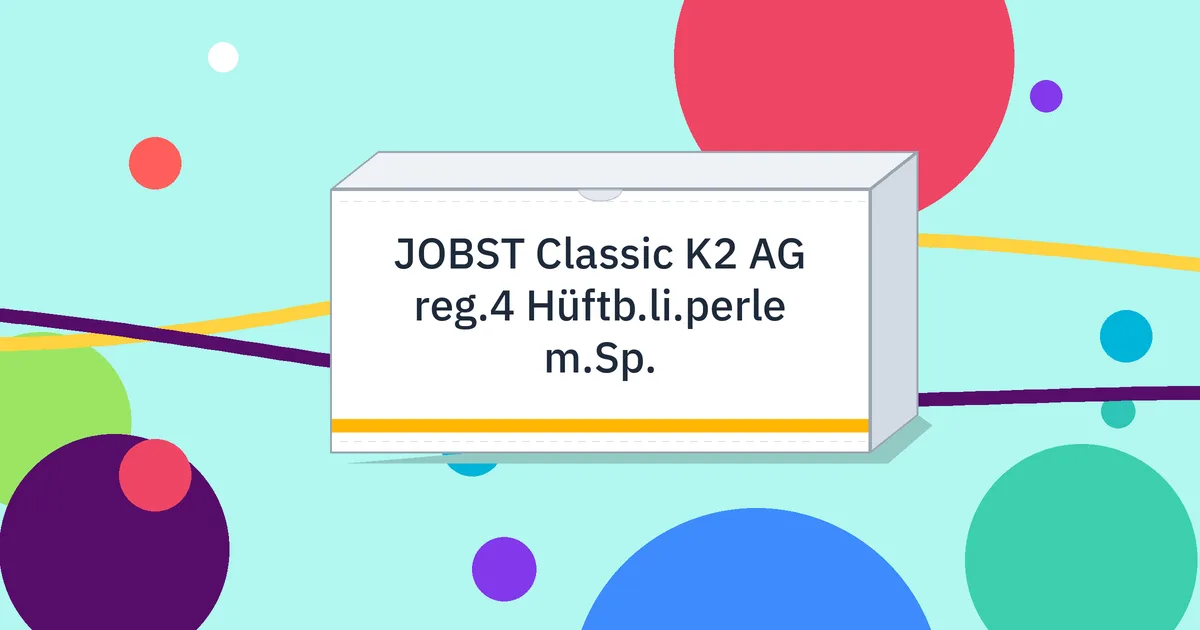 Symbolbild: Packung mit der Aufschrift JOBST Classic K2 AG reg.4 Hüftb.li.perle m.Sp. (PZN 13065975) – Verfügbarkeit und Bezug in Apotheken in Frankfurt am Main